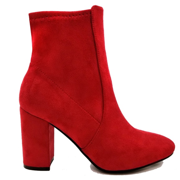 Shoes | New Red Stretch Chunky Heel Ankle Boot Sock Bootie | Poshmark
